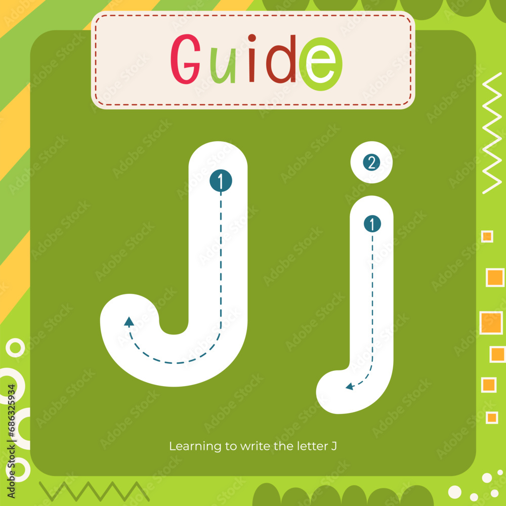 Letter Tracing Flash Card for kids. Guide – learning to write letter J ...