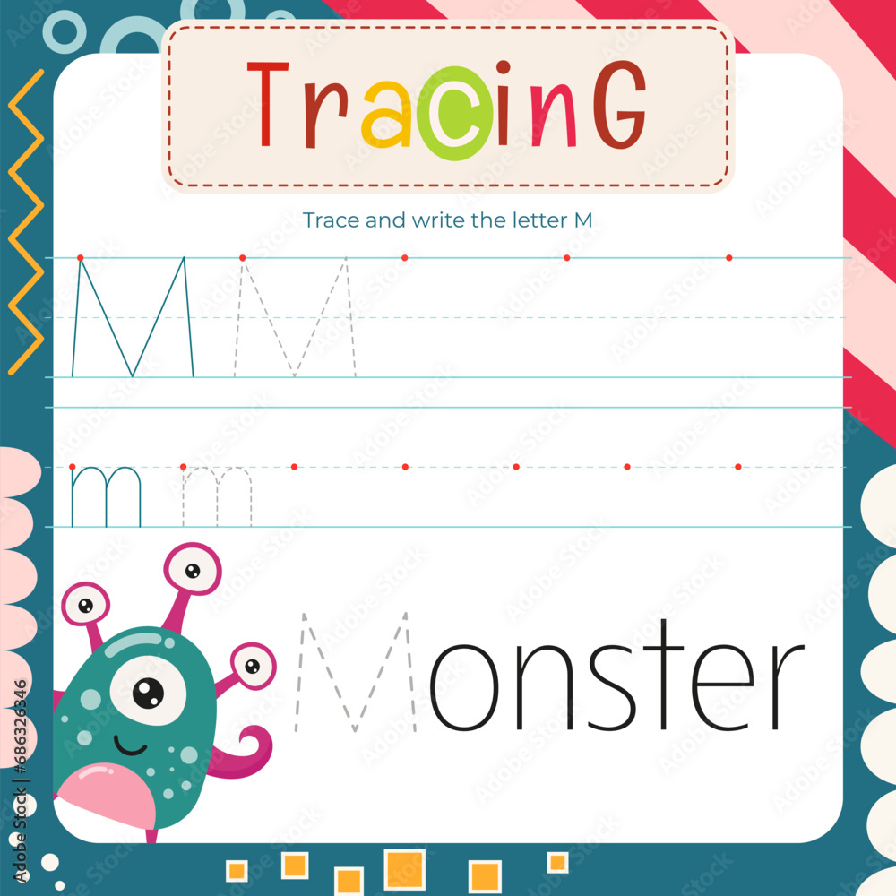 Letter Tracing Flash Card. Writing Letter M uppercase and lowercase ...