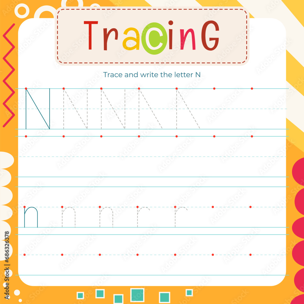 Educational page on line for kids for letter N. Developing writing ...