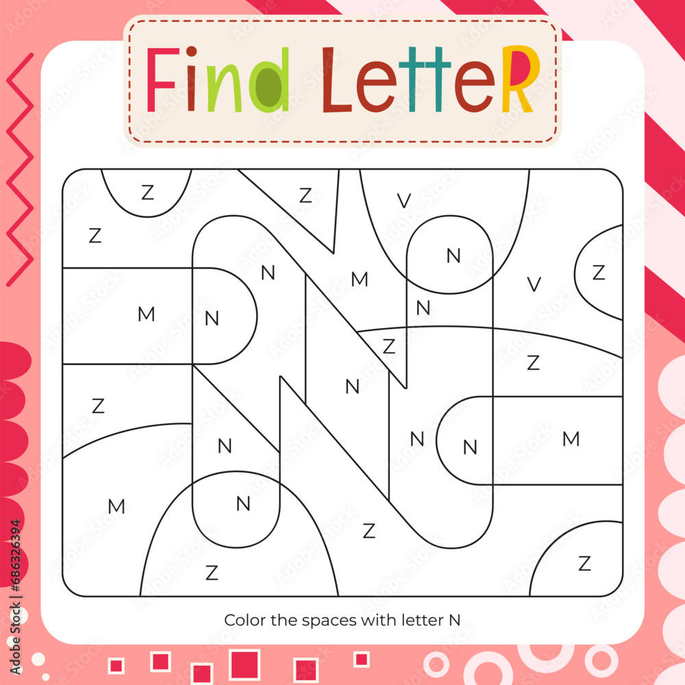 Coloring page for Letter Tracing Book. Color by letter N. Flash card ...
