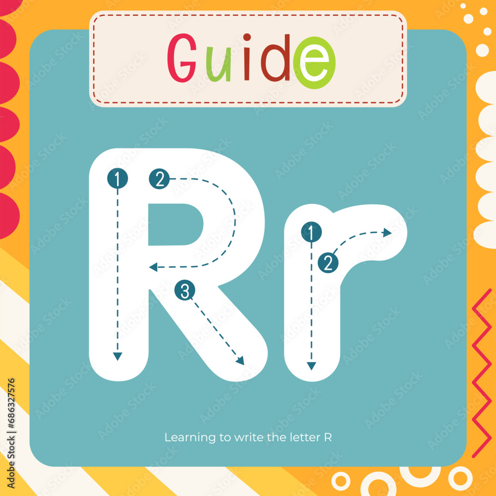 Letter Tracing Flash Card for kids. Guide – learning to write letter R ...