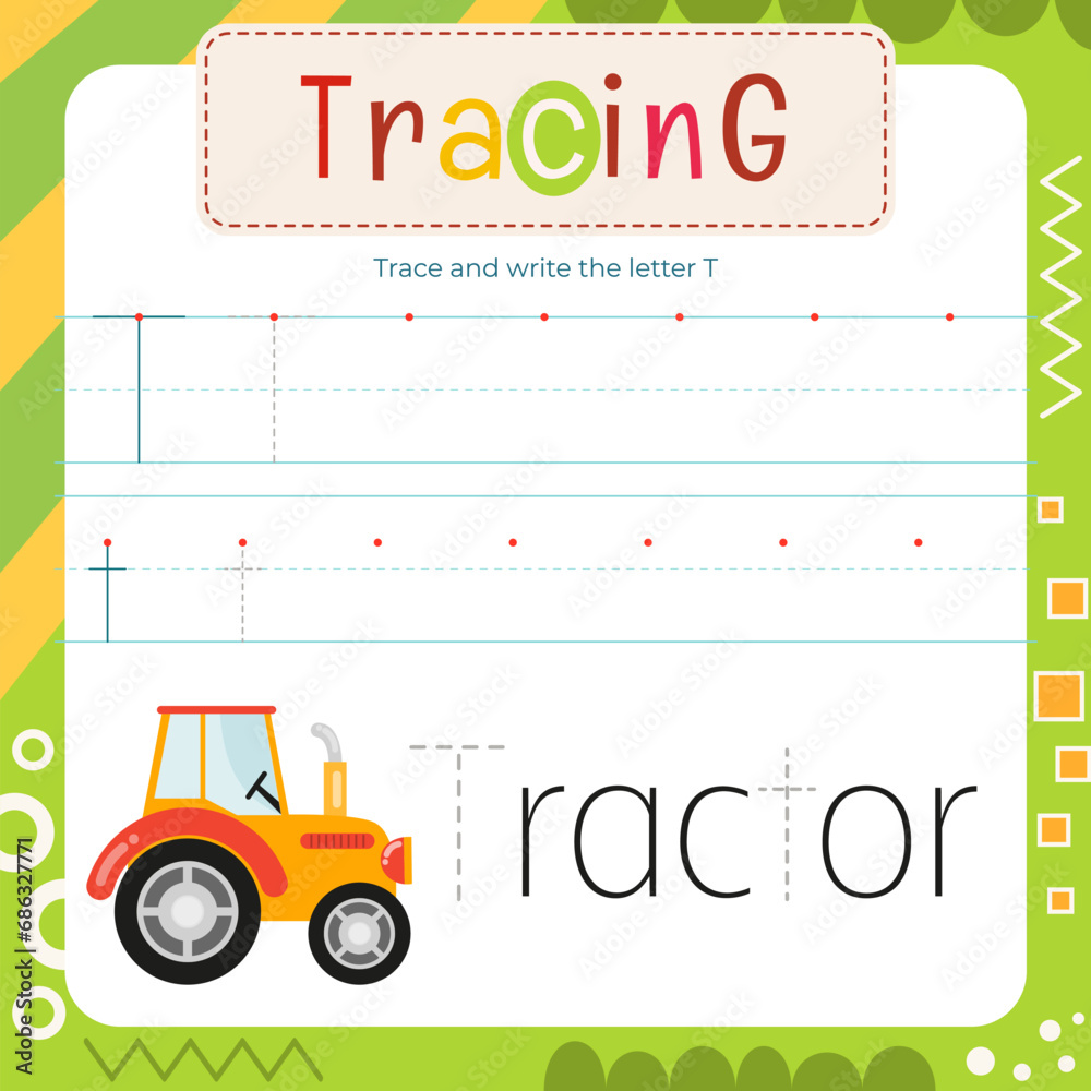 Letter Tracing Flash Card. Writing Letter T uppercase and lowercase ...
