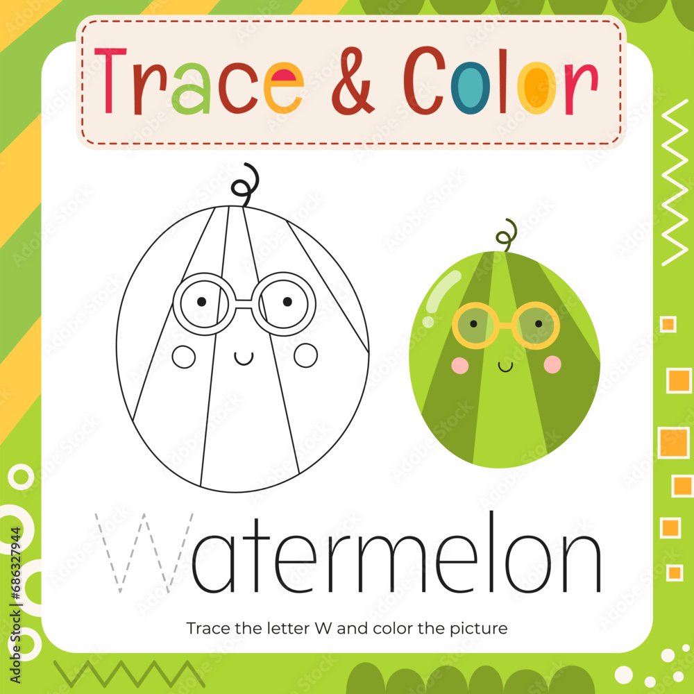 Coloring page for Letter Tracing Book. Trace letter W in word ...