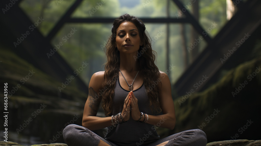 Yoga instructor demonstrating abstract and challenging yoga poses in an ...