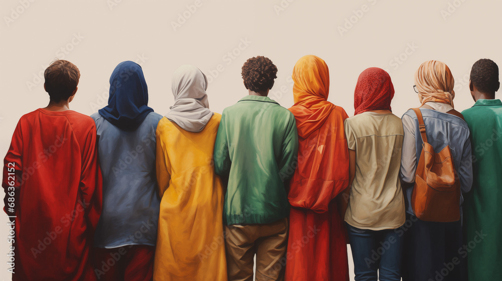Inclusive depiction of diverse individuals from behind, symbolizing ...