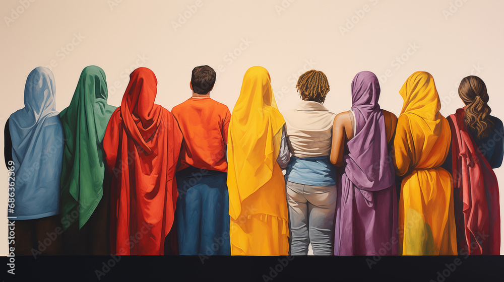 Inclusive depiction of diverse individuals from behind, symbolizing ...