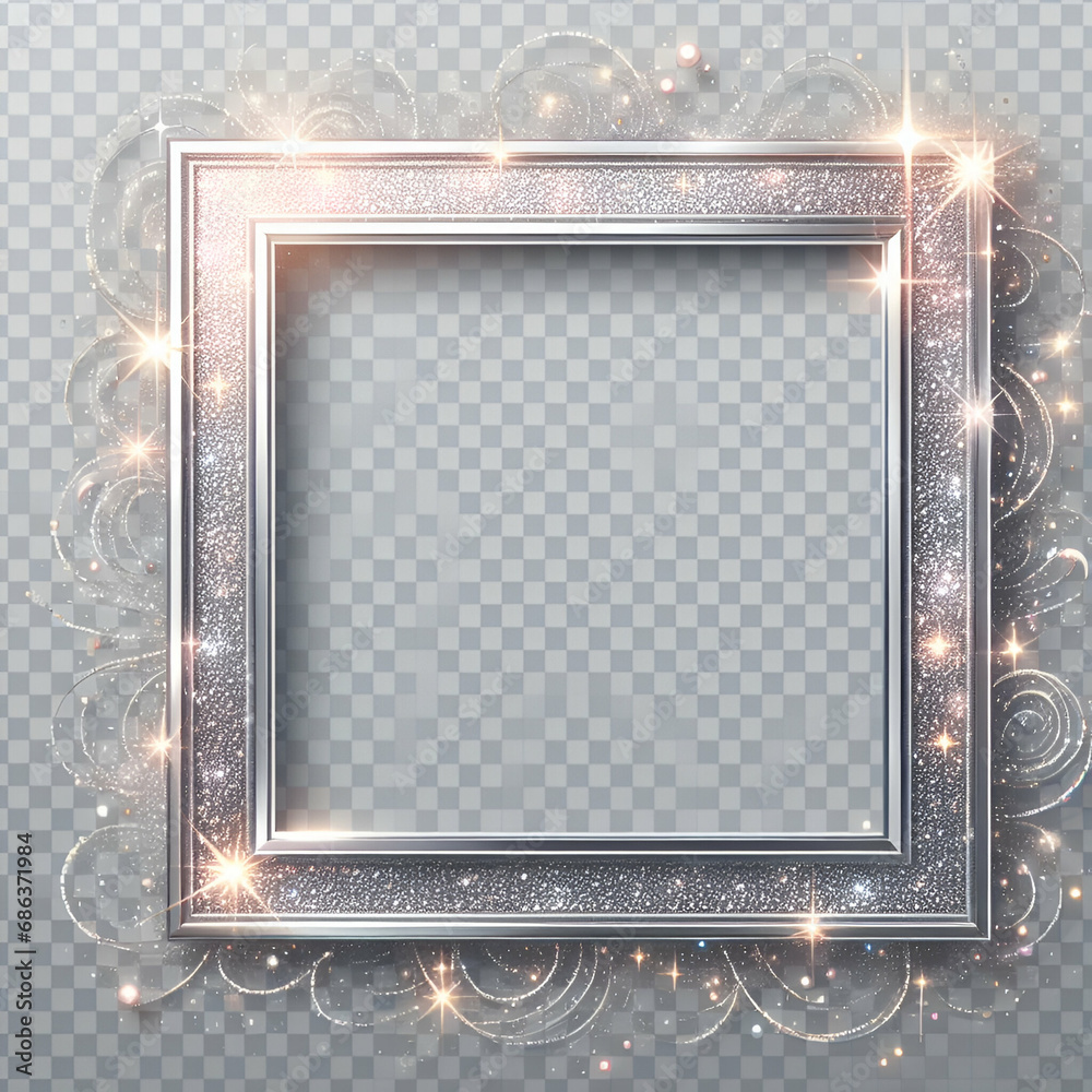 silver glitter square frame isolated on transparent background illustration, png, clip art Stock ...