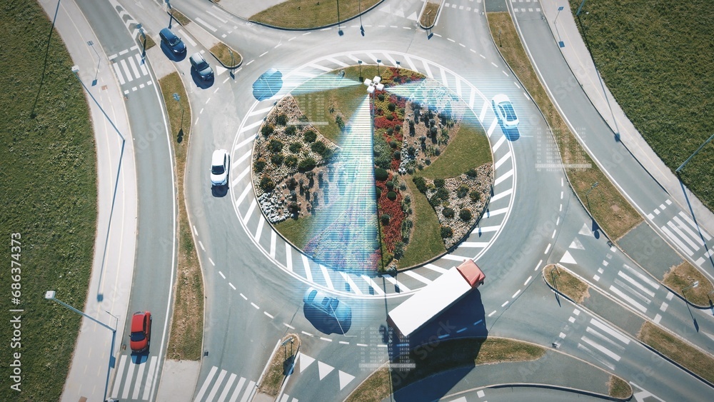 5G Smart City Roundabout With Graphics of Antennas Radio Wave ...