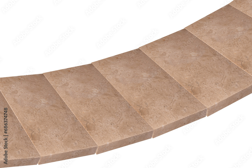 The rounded diagonal path is laid out from marble slabs is isolated on ...