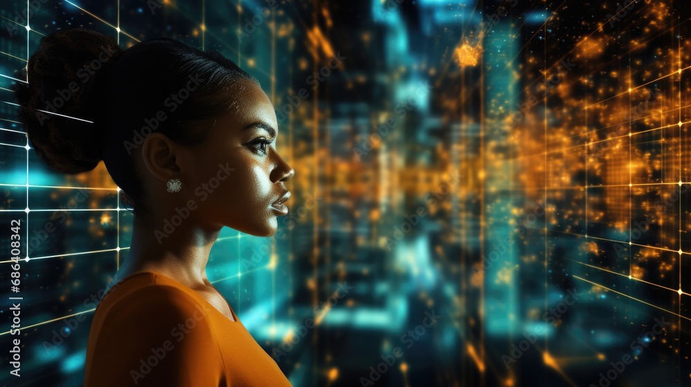 Tech analyst study cyber data chart from corporate system for ...