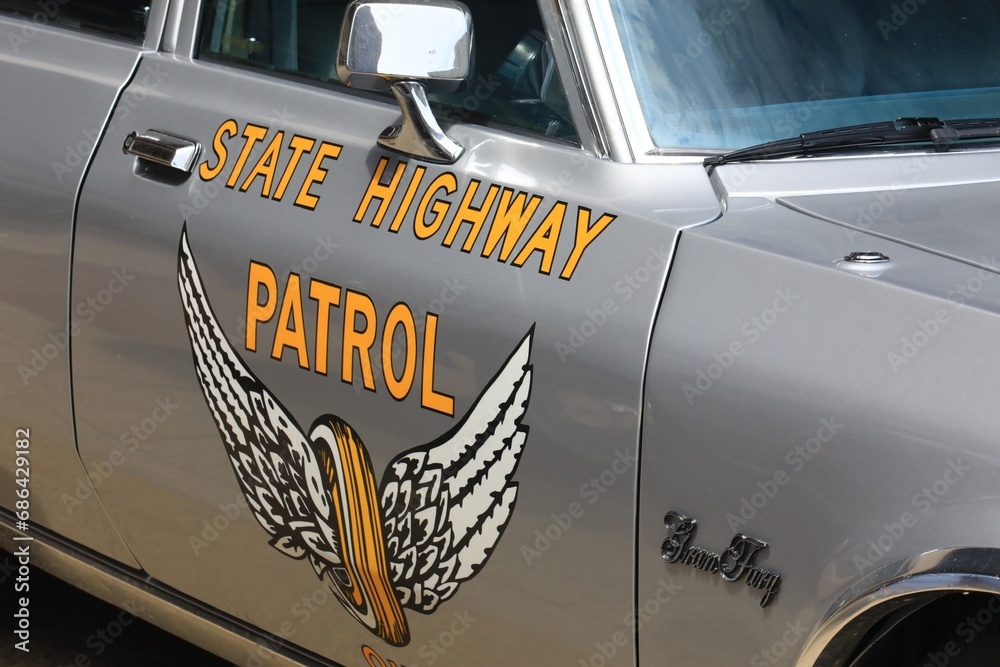 Ohio State Highway Patrol vehicle, logo/emblem close-up view. Columbus ...