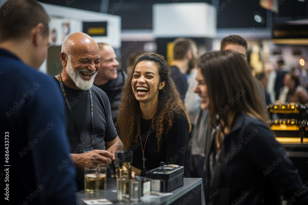 Close up picture of a happy and laughing staff or participant people ...