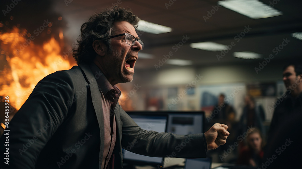 Boss yelling and firing employee in the workplace. Concept of Workplace ...