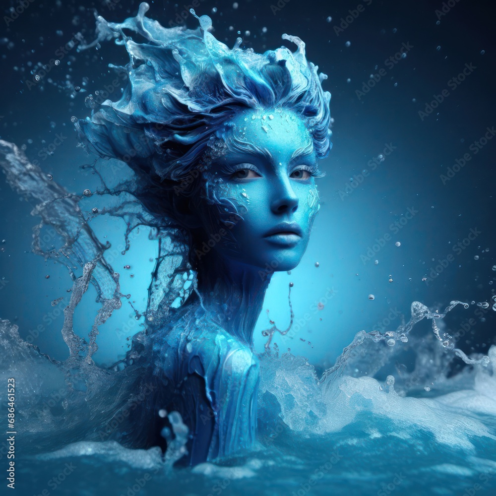beautiful female fantasy water elemental demon or sea goddess emerges ...