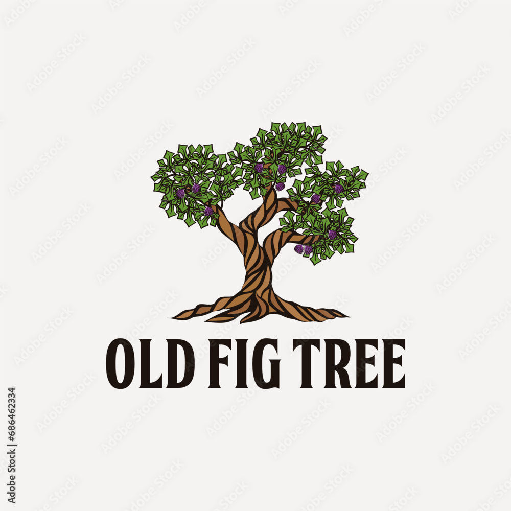 hand drawn old fig tree logo design Stock Vector | Adobe Stock