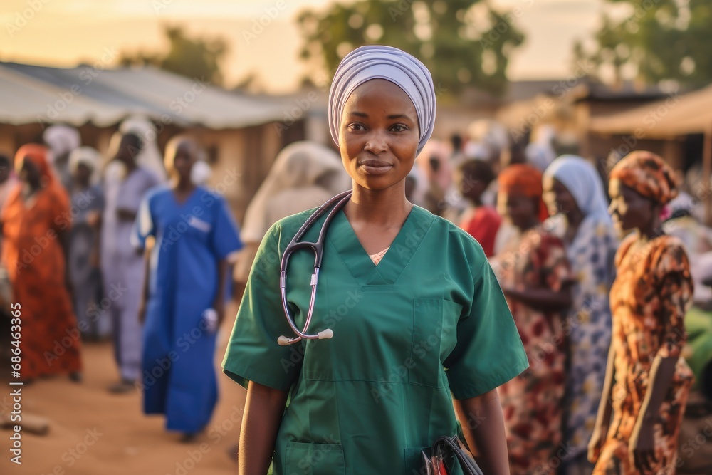A female doctor from a remote village in a poor country who provides ...