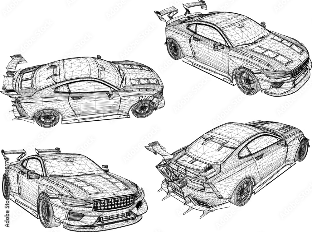 Vector sketch illustration of a fully modified racing sports car design ...