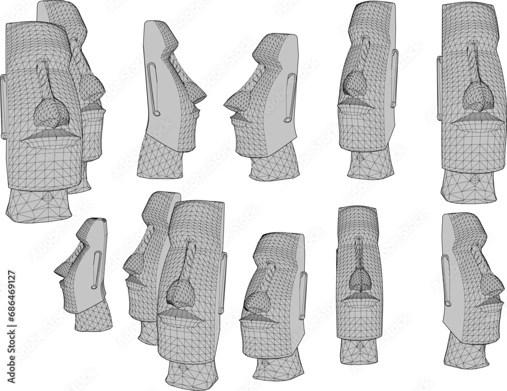 Vector sketch illustration of architectural design of moai statue ...