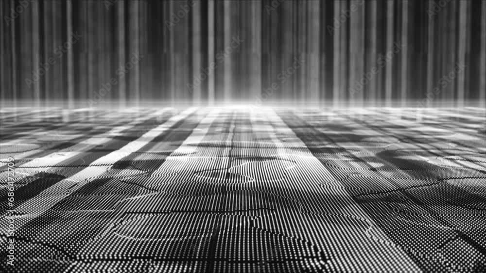 White and Black color digital data flow particles cyber technology ...