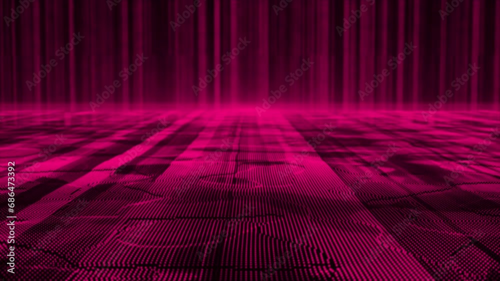 Magenta red color digital data flow particles cyber technology ...