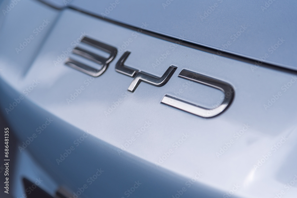 Nakhonpathom,Thailand - 1 Dec, 2023: BYD Logo tag on BYD Seal test ...