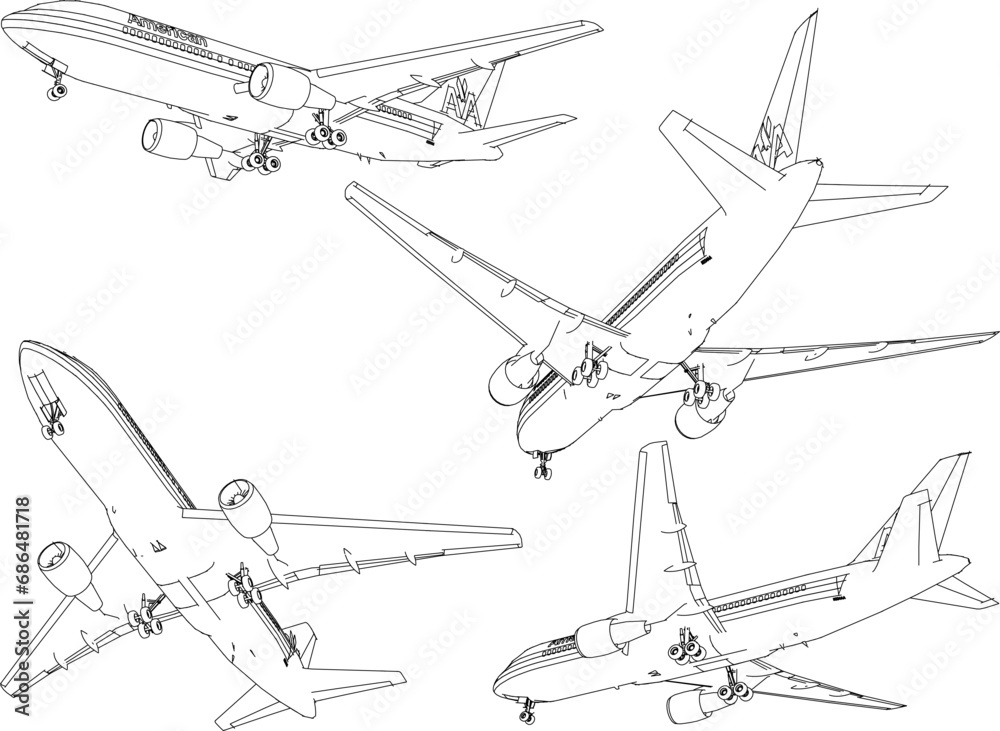 Vector sketch illustration of commercial private airplane design with ...
