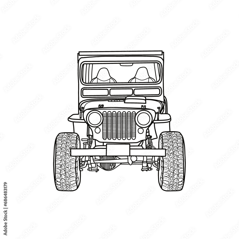 Military vehicle vector army 4X4 car vector illustration line art ...
