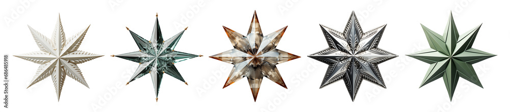 set of star elements of eight-cornered shapes and assorted colors on a ...