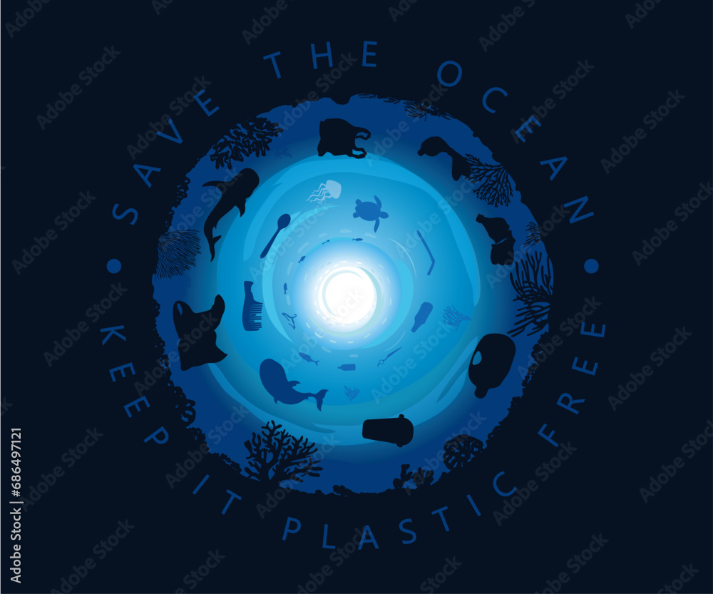 plastic and fish on ocean, keep the ocean plastic free poster design ...