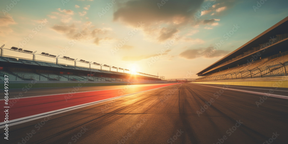 F1 race track circuit road with motion blur and grandstand stadium for ...