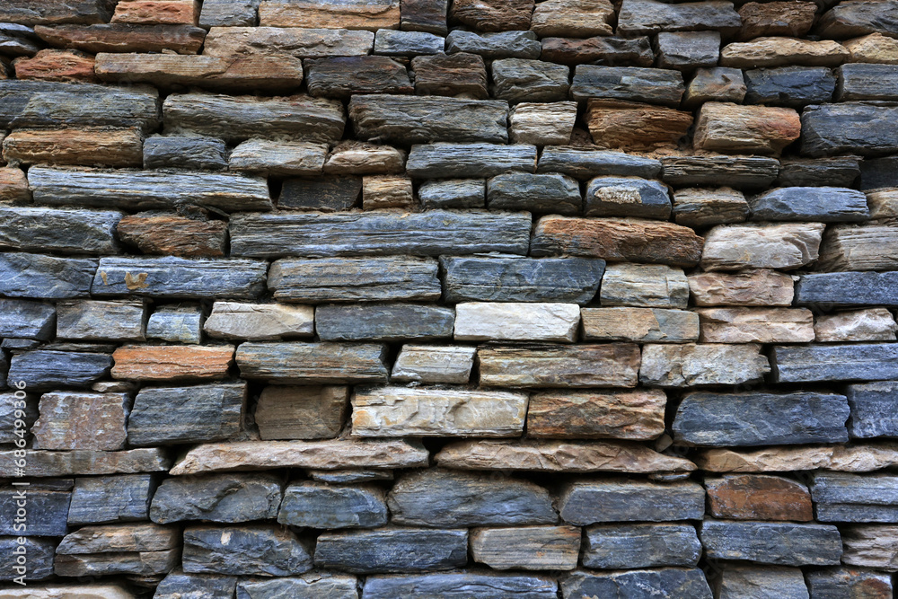 house of traditional rock wall in a Gurung village in Ghandruk town ...
