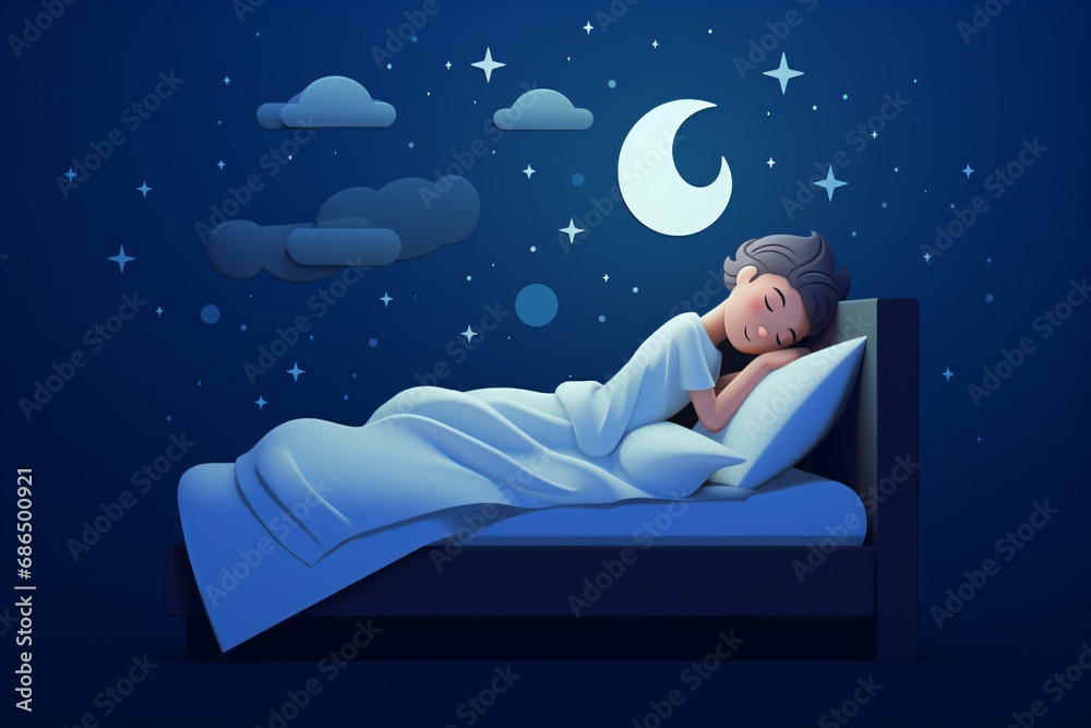 Cartoon illustration of a child sleeping in the bed in night time Stock ...