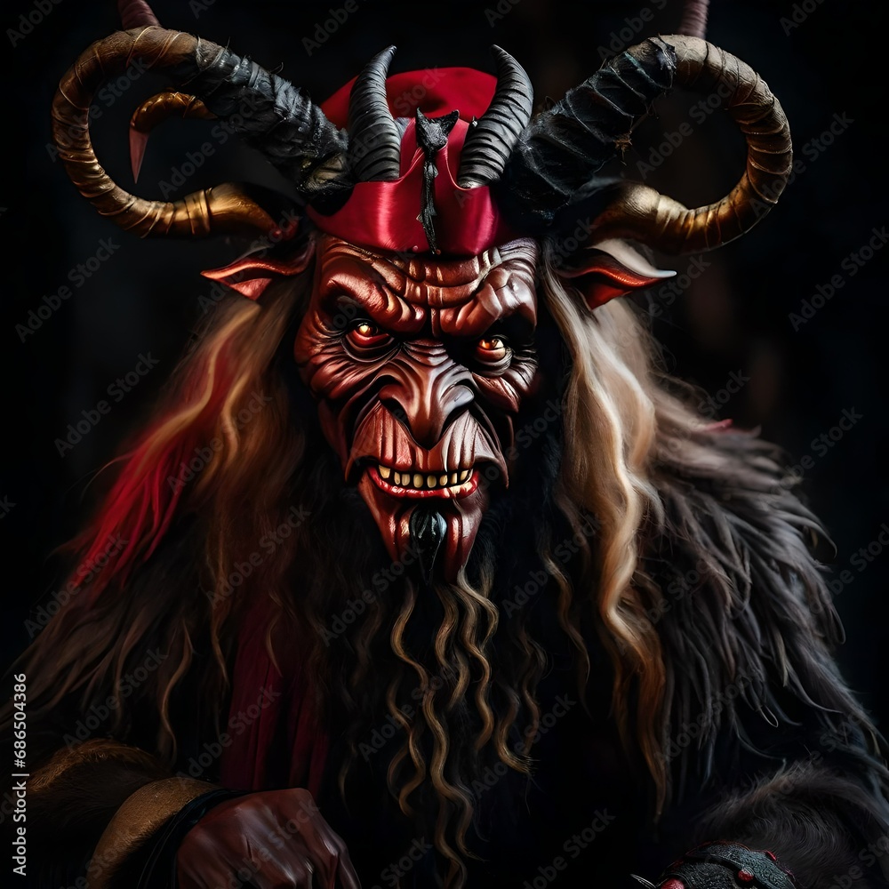 Krampus, scary Christmas devil folklore character caricature Stock ...