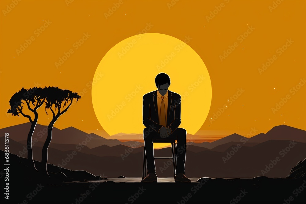 Cartoon illustration of a sad and lonely man who is depressed Stock ...