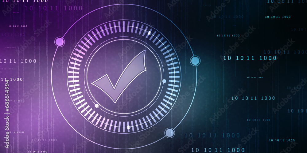 Check mark symbol in digital background, Technology abstract background ...