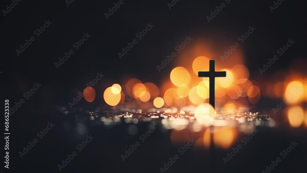 Softly shining beautiful electric light, the holy cross of Jesus Christ ...