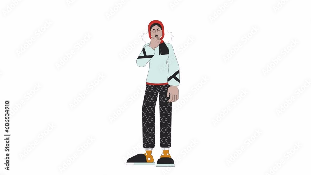 Dry cough sick symptom line cartoon animation. Breathe bronchitis ...