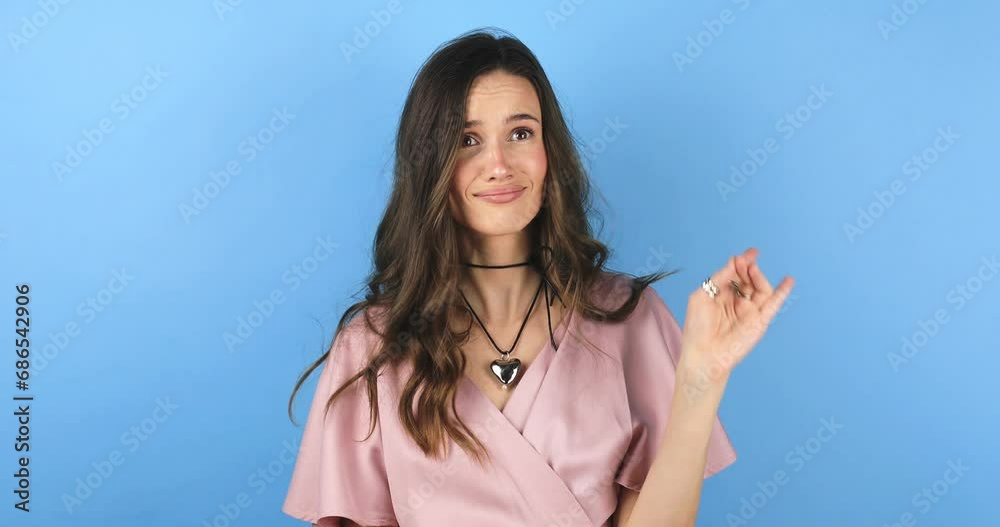 Caucasian woman showing No sign by index finger, body language, gesture ...