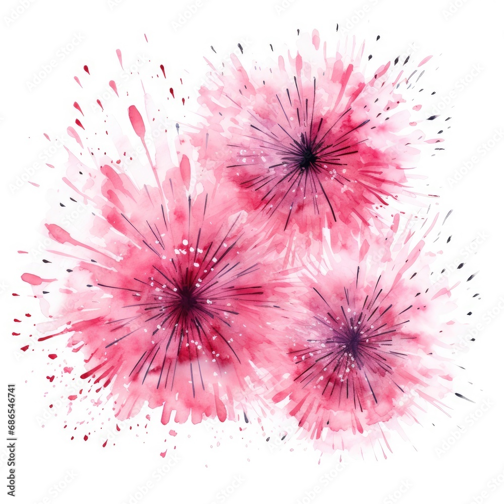 Pink Fireworks watercolor clipart on clear white background Stock ...