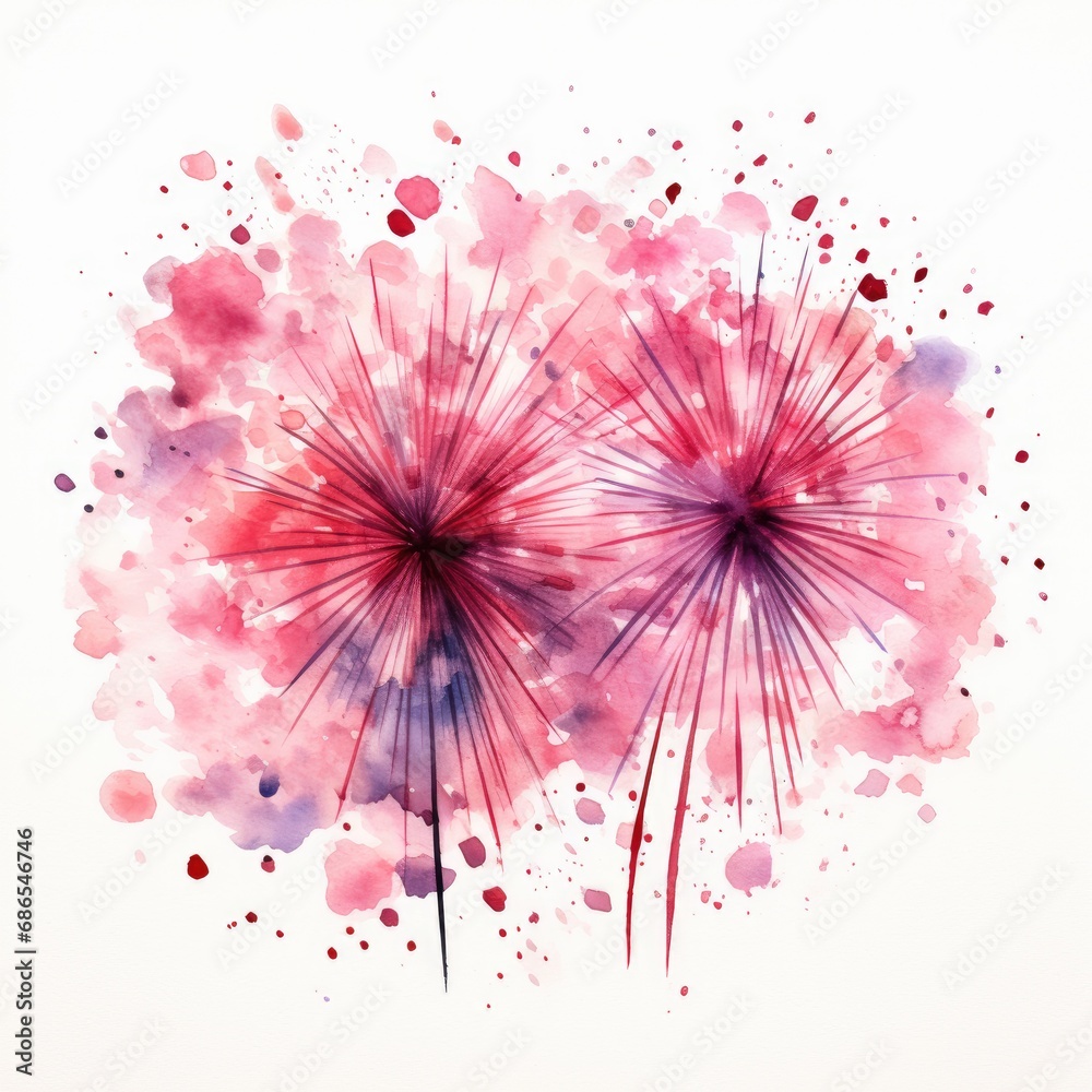 Pink Fireworks watercolor clipart on clear white background Stock ...