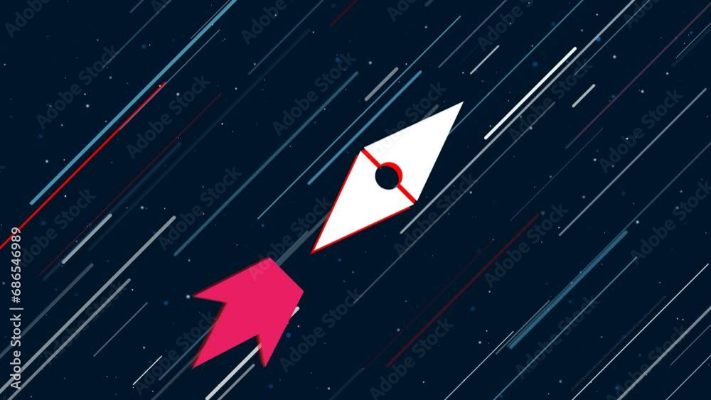Compass symbol flies through the universe on a jet propulsion. The ...