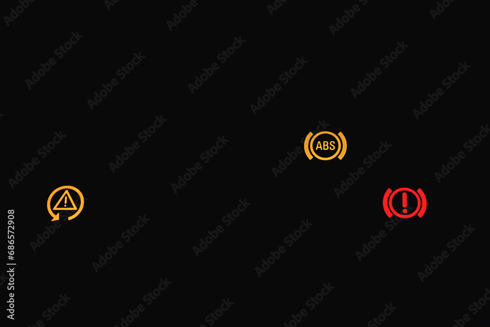 Colorful error sign on car dashboard closeup view.Car alert icons lamp ...