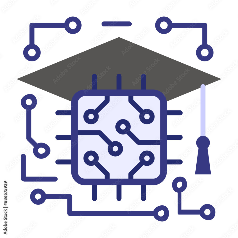 Processor with mortarboard vector icon design, predictive modeling or adaptive control symbol ...