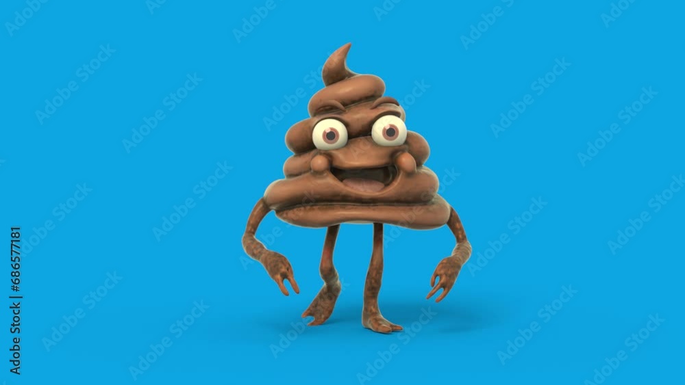 Cartoon Poop Walkcycle Loop Front Blue Screen 3D Animation CGI ...