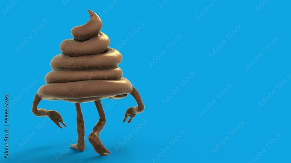 Cartoon Poop Walks Back Blue Screen 3D Animation CGI Rendering Stock ...