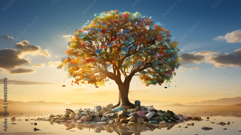 oxic plastic into nature everywhere. Rubbish heap in park among ...