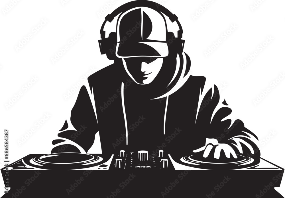 Bassline Elegance Cool Black DJ Vector Logo Nightlife Noir Dynamic DJ ...