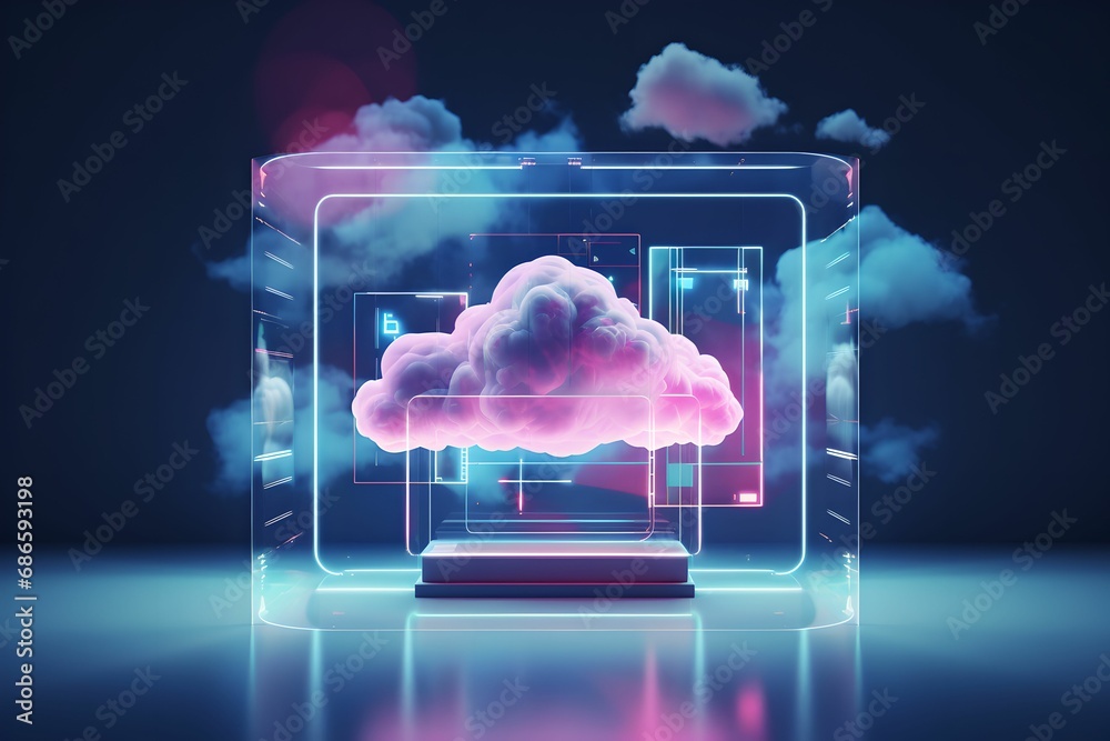Virtual Cloud Storage Symbol on Screen, futuristic icon, digital screen ...