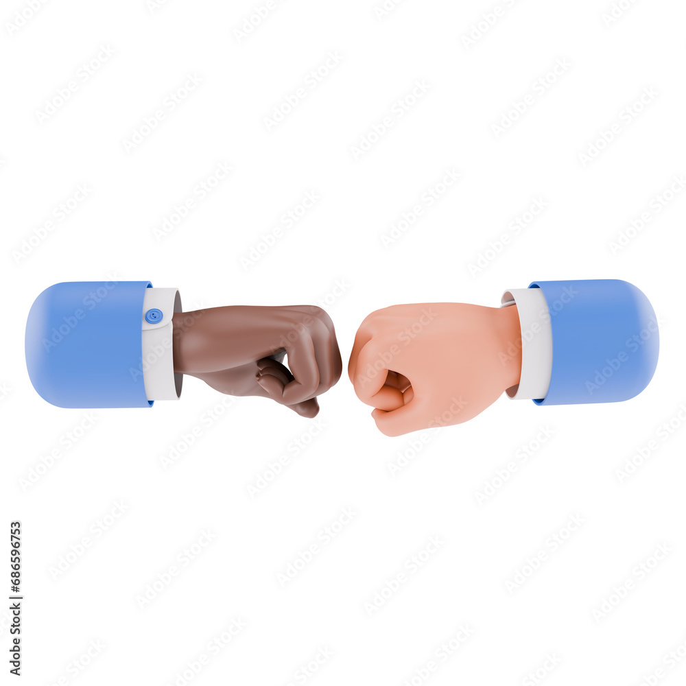 3D rendering of two stylized cartoon hands, one with dark brown skin ...