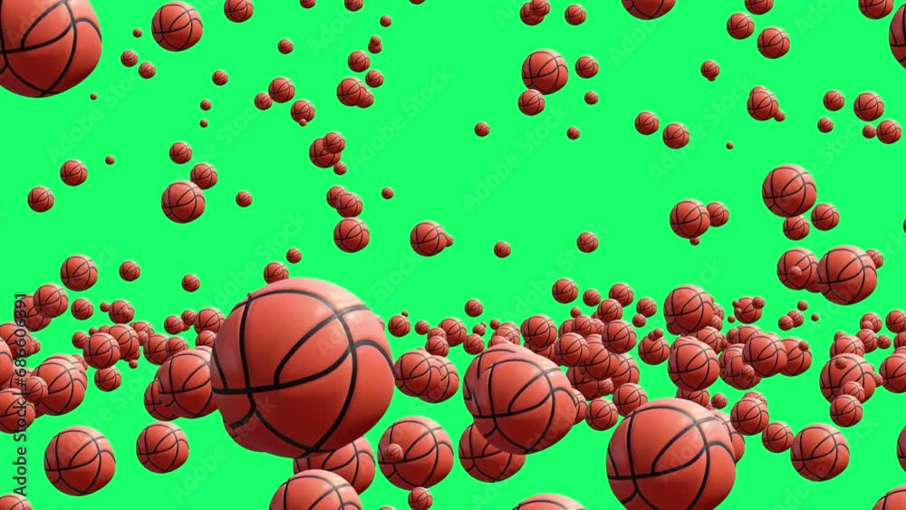 Basket Ball Falling Over Green Screen Background And Hit The Floor And ...